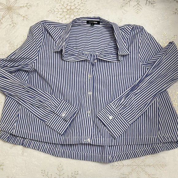 Fashion Nova | Tops | Stripped Blue And White Button Down Scrunch Shirt ...